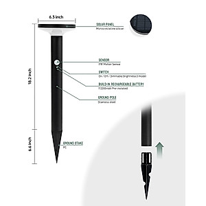 Yoolax Solar Pathway Lights Outdoor Motion Sensor Landscape Lights 2 Pack Waterproof Dusk to Dawn Path Lights for Garden, Patio, Yard, Driveway (Black)