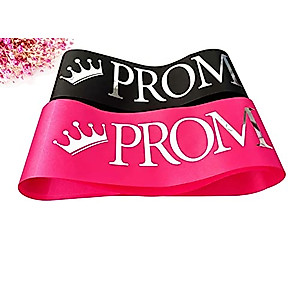 Prom King and Prom Queen Sash, Hot Pink and Black Sashes with Silver Foil Letter Graduation School Accessories Bachelorette Wedding Bridal Shower Party Favors Decoration