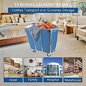 Commercial Laundry Cart with 4 in Wheels Heavy Duty Large Laundry Basket Trucks 10 Bushel (350L) Large Industrial Rolling Laundry Cart Hamper with Removable Liner Bag 260 LBS Weight Capacity