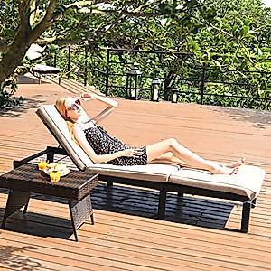 Tangkula Rattan Wicker Chaise Lounge Chair, Outdoor Patio Lounger Recliner Chair w/Adjustable Backrest, Heavy-Duty Reclining Chair Sunbed with Thick Zippered Cushion for Garden Yard Patio (1, Brown)