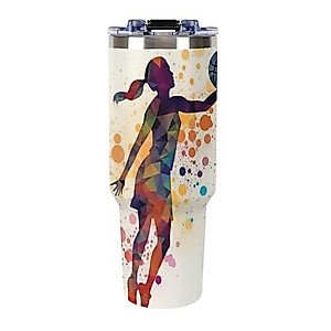 QWJKM Basketball Pattern Travel Tumbler 40 Oz Leak-Proof Large Capacity With Lid Straw Coffee Mug Car Cup Stainless Steel Water Bottle Insulated Bottles