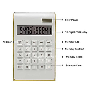 Calculators, Benkaim Gold Calculator Desk, Gold Office Desk Accessories, Standard Basic Desk Calculator with LCD 10-Digit Display, Office Supplies for Women (White)