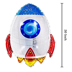 4Pcs Cute Large Size Outer Space Cartoon Balloons Astronaut Balloons Rocket Balloons for Kids Planet Themed Party Supplies Baby Shower Birthday Party。 (colorful)