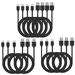Smays USB C Cable Bulk 10-Pack 3ft, Type C Phone Charger Lot Black
