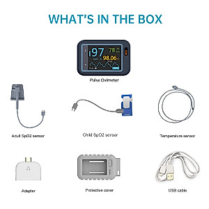 Wellue Smart Pulse Oximeter for Adults and Infant, Handheld Oxygen Monitor for SpO2&HR&body temperature, Rotatable Touchscreen, Free APP&PC Software (checkmepro)