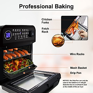 Calody 12.7 QT Air Fryer, 16-in-1 Air Fryer Toaster Oven Combo with One-Touch Preset Cooking Functions, LED Display Screen, Visible Window, Recipe and 6 Accessories Included, 1600W