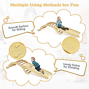 Olakids Climbing Toys for Toddlers, 3 in 1 Kids Wooden Pikler Montessori Arch Climbing Rocker with Ramp Ladder Cushion Pad for Gym Playground, Indoor Baby Climber Toy Play Structure Activity Set
