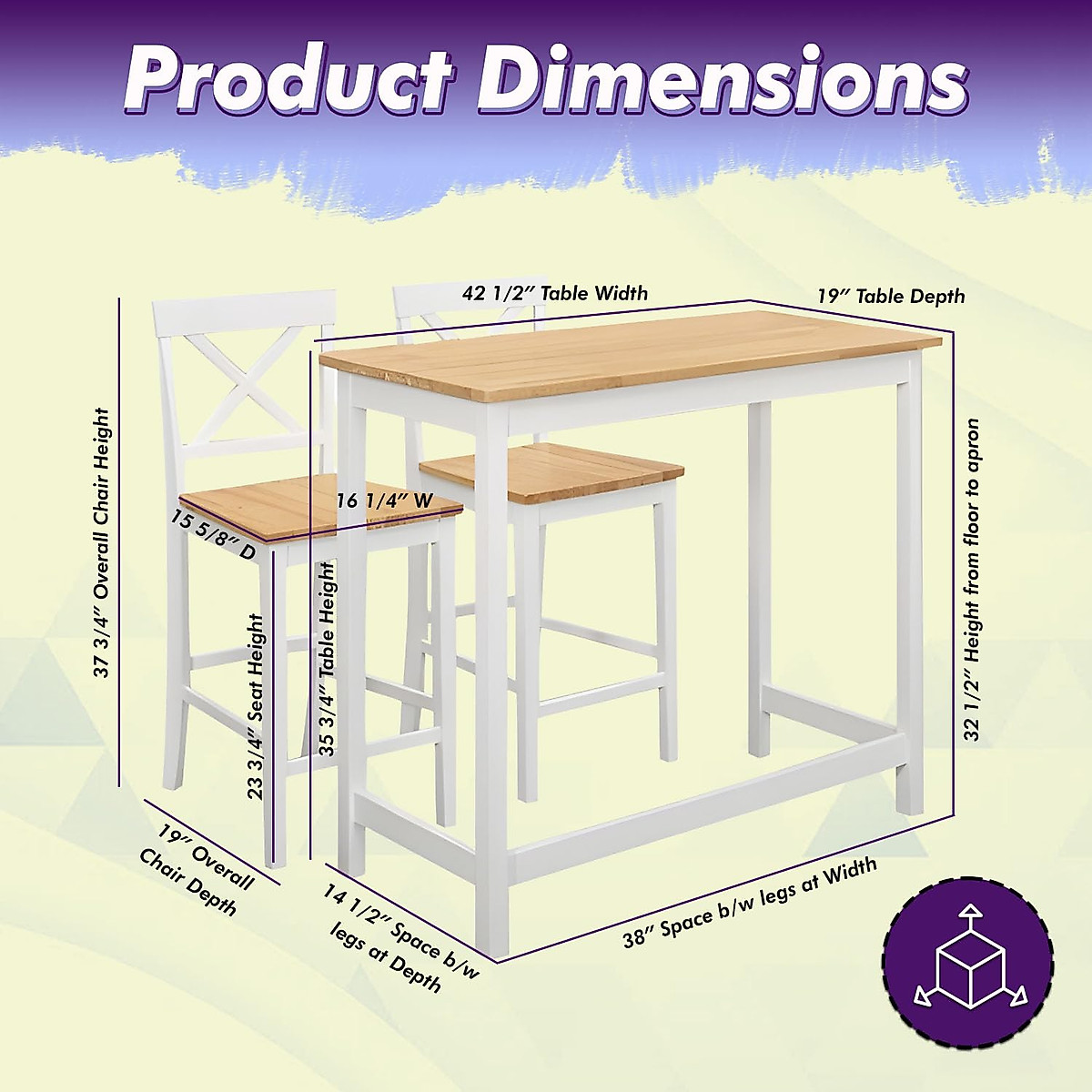 Kings Brand Furniture - 3 Piece Dining Table Set, Counter-Height Bar Breakfast Table with 2 Stools for Living Room Kitchen Small Space Apartment - White