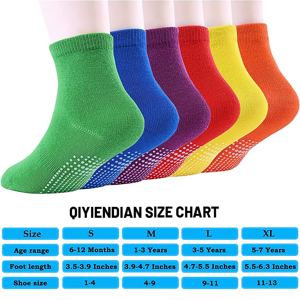 QIYIENDIAN 6 Pairs Non Slip Cozy Warm Crew Socks with Grips for Baby Infant Toddler Kids Boys Girls（5-7 Years，3-Multicolor B）