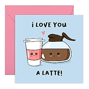 CENTRAL 23 Cute Anniversary Card for Boyfriend Girlfriend - I Love You A Latte - Coffee Pun - Cute Valentine's Day Card For Husband, Wife - I Love You Gifts for Men Women - Comes With Stickers