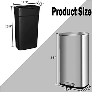 Increkid 8 Gal Trash Can, Stainless Steel Garbage Can with Lid, Step-on Rubbish Bin for Kitchen w/Removable Plastic Inner Bucket, Metal Pedal, Dustbin for Bedroom Livingroom Home Office (Silver)