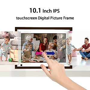 Digital Picture Frame，JREN 10.1 inch WiFi Digital Photo Frame with HD Touch Screen Auto-Rotate， Share Photos and Videos via FRAMEO App Anytime and Anywhere Plastic Frame Color Brown
