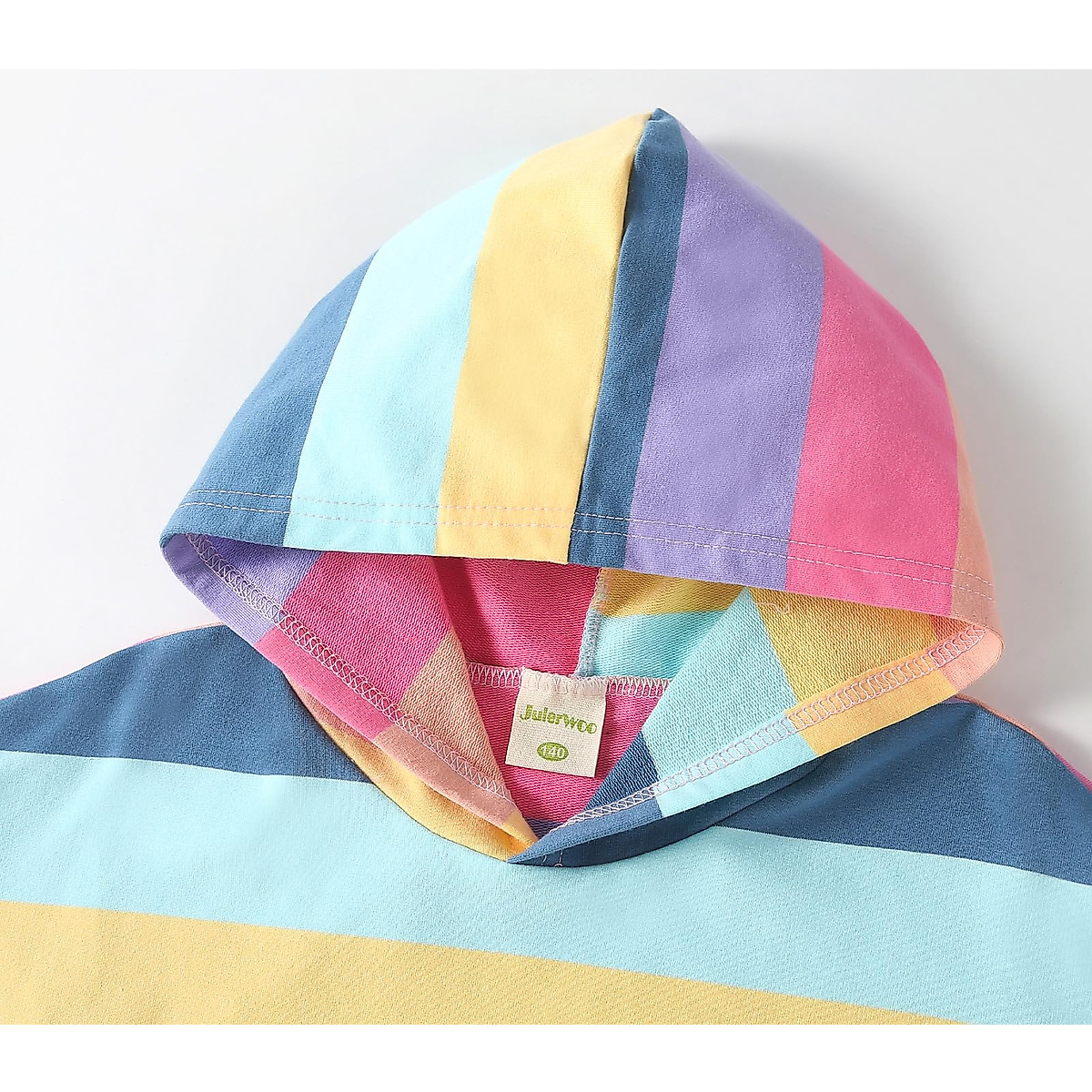 Julerwoo Toddler Girls Cotton Stripe Sweatshirt Hoodie Rainbow Embroidery Pocket Pullover Tops (2T, Color Stripe)