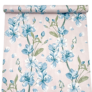 Yifasy Shelf Liner Blue Orchid Self-Adhesive Drawer Paper Furniture Sticker Decorative Flowers 118x17.7 Inch