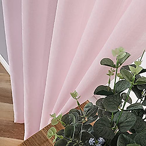 Tollpiz Sheer Valance Linen Textured Bedroom Valance Curtains Sheer Light Filtering Rod Pocket Voile Curtain Valances for Living Room, 54 x 16 inches Long, Pink, Set of 1 Panel
