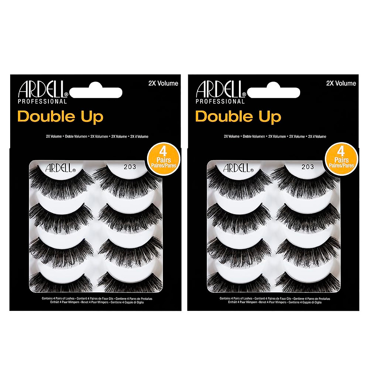 Ardell False Eyelashes Double Up 203 - Dramatic, Full Volume Lashes, Black Strip Lashes for Bold Eye Look, 2 Packs