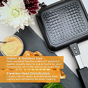 Jean-Patrique Stovetop Toastie Maker – Black Ceramic Toasted Sandwich Maker - Non-Stick Panini Press with Handles - Indoor & Outdoor Panini Grill Press Sandwich Maker – Breakfast Sandwich Maker