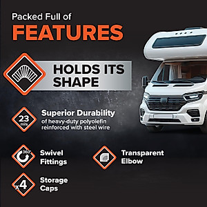 Camco RhinoFLEX 20-Ft Camper/RV Sewer Hose Kit - Features Clear Elbow Fitting w/Removable 4-in-1 Adapter - Connects to 3” Slip or 3”/3.5”/4” NPT Threaded Sewer Connection (39742)