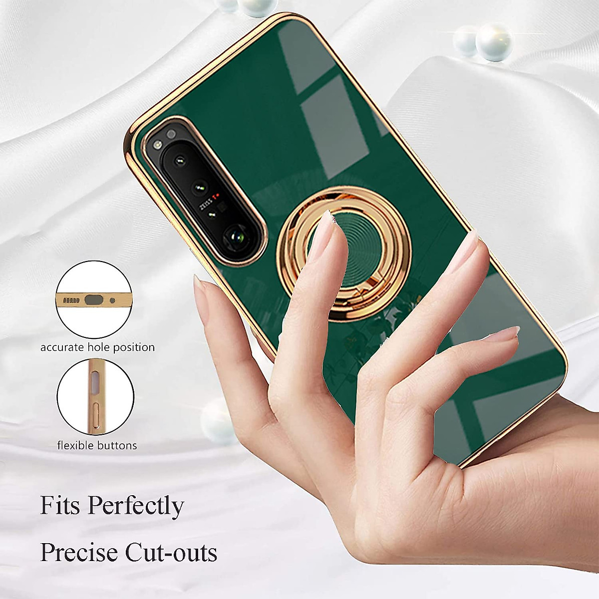 Yarxiawin Compatible with Sony Xperia 1 III Case with Ring Holder Pink, Aesthetic Sony Xperia 1 III Phone Case Silicone Soft TPU Slim Cover Shockproof Luxury with Kickstand (Dark Green)