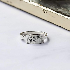 SIMONLY Wildflowers Ring for Women S925 Sterling Silver Wildflower Nature Ring Flower Jewelry (Style B, 8)