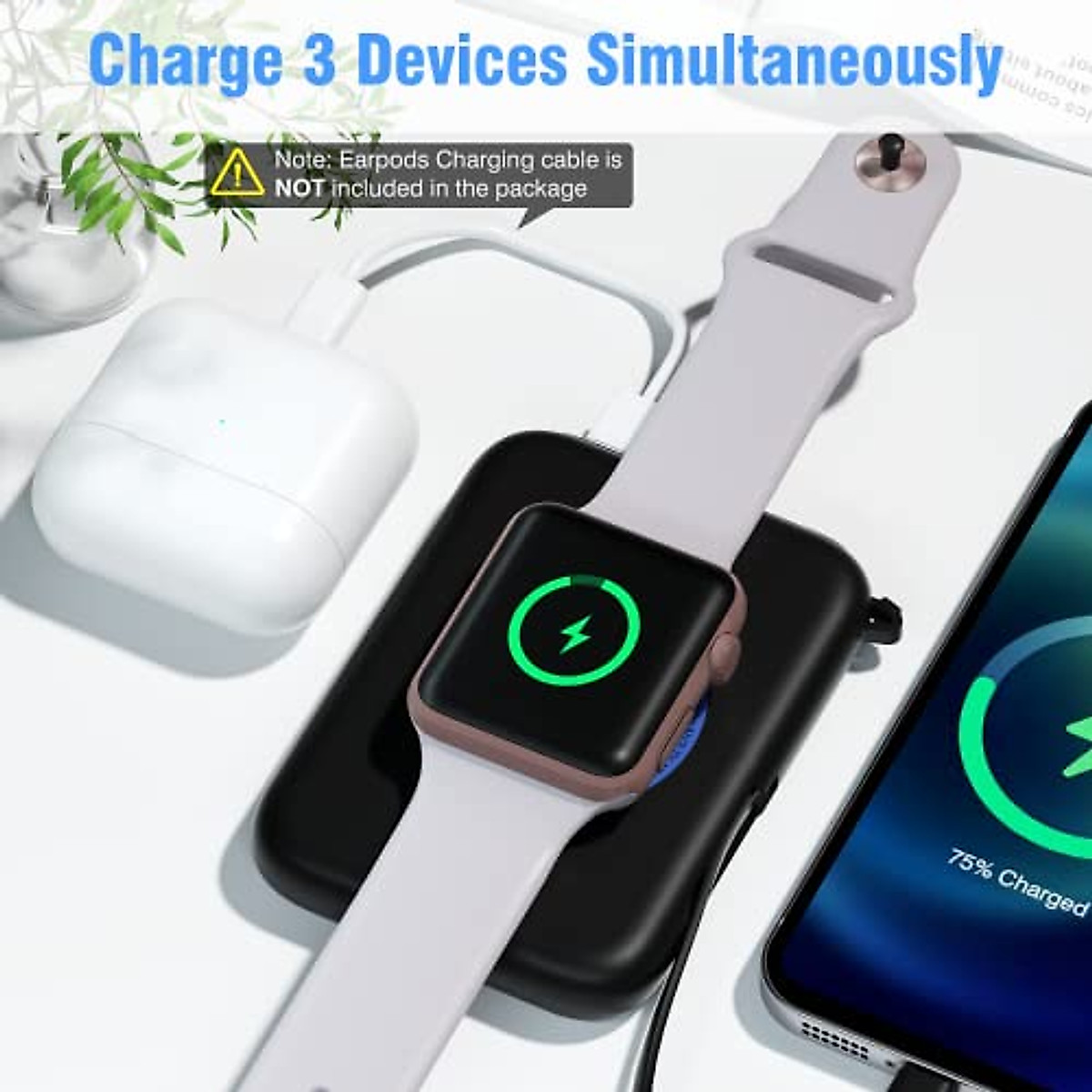 Portable Wireless Charger for Apple Watch, 5000mAh Magnetic iWatch Charger Power Bank with Built in Cable, Travel Battery Pack for Apple Watch Series 8/Ultra/7/6/5/4/3/2/SE/Nike& iPhone 14/13/12/11