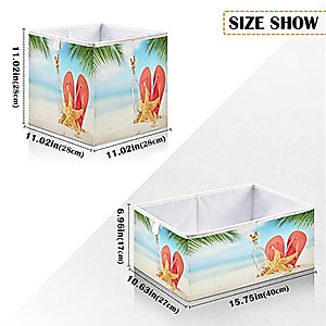 ALAZA Foldable Storage Bins, Empty Glass and Flipflops on Beach Storage Boxes Decorative Basket for Bedroom Nursery Closet Toys Books