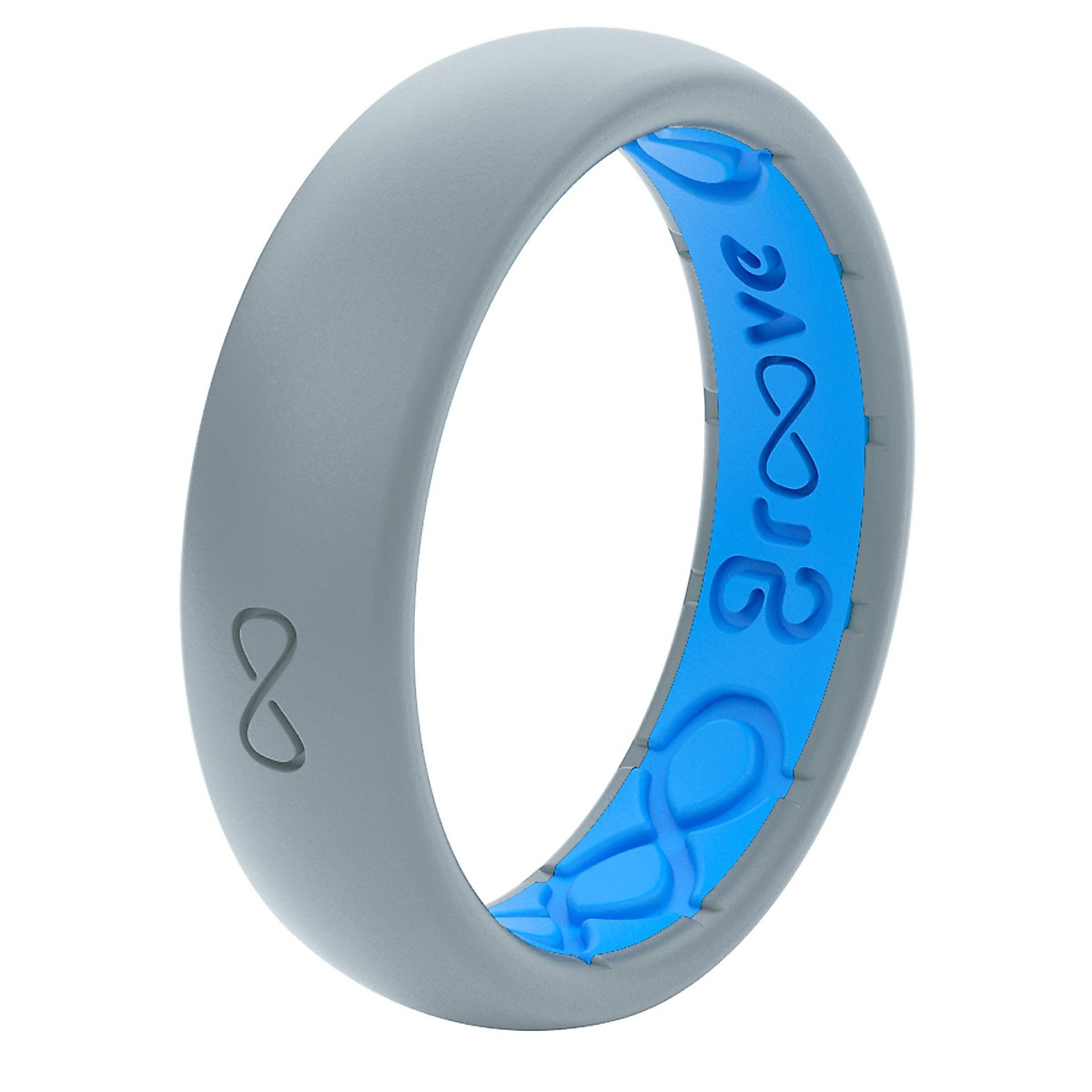 GROOVE LIFE - Silicone Ring For Men and Women Wedding or Engagement Rubber Band with Lifetime Coverage, Breathable Grooves, Comfort Fit, and Durability - Thin Solid Storm Grey Size 7