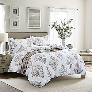 JUCFHY Queen Size Hotel Collections Super Soft Egyptian Cotton 3 Piece Modern Bedding Medallion Damask Duvet Cover Set-1000-Thread-Count Bedding Set 1 Duvet Cover and 2 Pillow Shams