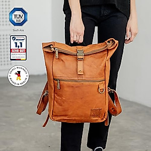 BERLINER BAGS Vintage Genuine Leather Backpack Utrecht M, Laptop Backpack, Travel Backpack for Women and Men - Brown