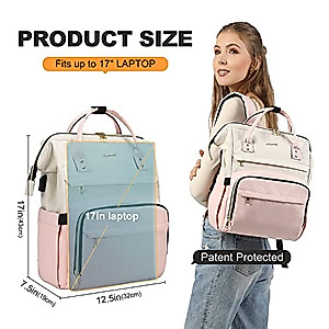 LOVEVOOK Laptop Backpack for Women, 17-inch Large Capacity Fashion Work Computer Backpacks Purse, Travel Business Bags, Doctor Nurse Backpack, Beige-Pink
