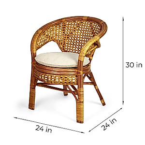 Set of 2 Pelangi Handmade Rattan Dining Wicker Chairs Colonial Color w/Cushion