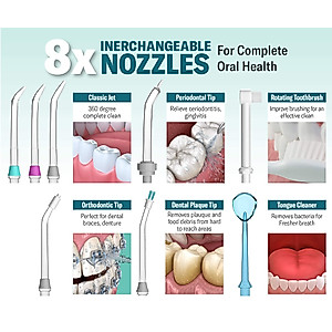 Water Flosser Teeth Cleaning - Countertop Oral Irrigator Teeth Cleaner for Braces & Bridges with 10 Adjustable Water Jet Pressures - 8 Multifunctional Tips, 600ml Capacity