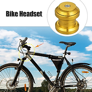 X AUTOHAUX 34mm 1-1/8" Threadless Bicycle Headset Combo Bike Threadless External Headset Sealed Cartridge Bearings MTB Road Headset with Top Cap Gold Tone