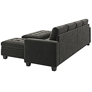 Belffin Velvet Convertible 4-Seat Sectional Sofa with Reversible Chaise L Shaped Sofa Couch Furniture Sets Sectional Couch with Storage Ottoman Grey