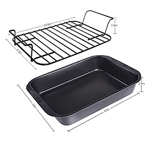 kitCom Bakeware Nonstick Roaster, Nonstick Roasting Pan with Rack, Great For Roast Chicken, Roasts And Turkeys - 15 Inch x 11 Inch (5.8 QT), Gray