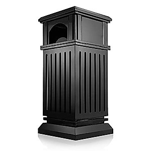 POWLAB Outdoor/Indoor Trash Can Commercial Trash Can Waste Container with Perforated Galvanized Steel Panel for Disposal Commercial Waste Container -Black