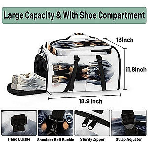 Dog Cute Rottweiler Gym Duffle Bag for Traveling Sports Tote Gym Bag with Shoes Compartment Water-resistant Workout Bag Weekender Bag Backpack for Men Women