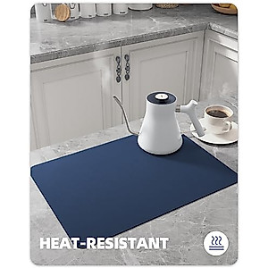 Color&Geometry Dish Drying Mats for Kitchen Counter, Dish Drying Rack Mat Strong Absorbent Water and Quick Dry , Kitchen Counter Mat Non Slip, Blue Coffee Maker Mat, 16"X24"