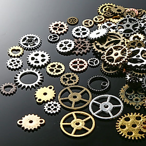 BigOtters 200 Gram Antique Steampunk Gear,Mix Steampunk Wheel Alloy Gear Pendants Charms for Crafting Jewelry Making