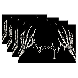 ARKENY Halloween Skeleton Spooky Spider Black Placemats 12x18 Inches Set of 4,Seasonal Farmhouse Indoor Kitchen Dining Table Decorations for Home Party AP158-18