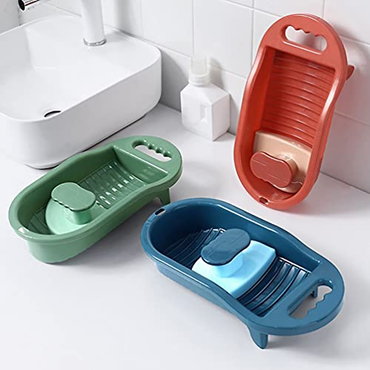 DOITOOL Washboard for Hand Washing Clothes Mini Washboard Personal Laundry Washboard Portable Socks Clothing Scrubbing Board Manual Clothes Handle Washboard 35x18cm