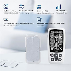 Alcedo TENS Unit + EMS Combination Machine Muscle Stimulator for Pain Relief, Electric Rechargeable Pulse Massager with 41 Modes for Back/Neck Pain Therapy, HSA FSA Eligible