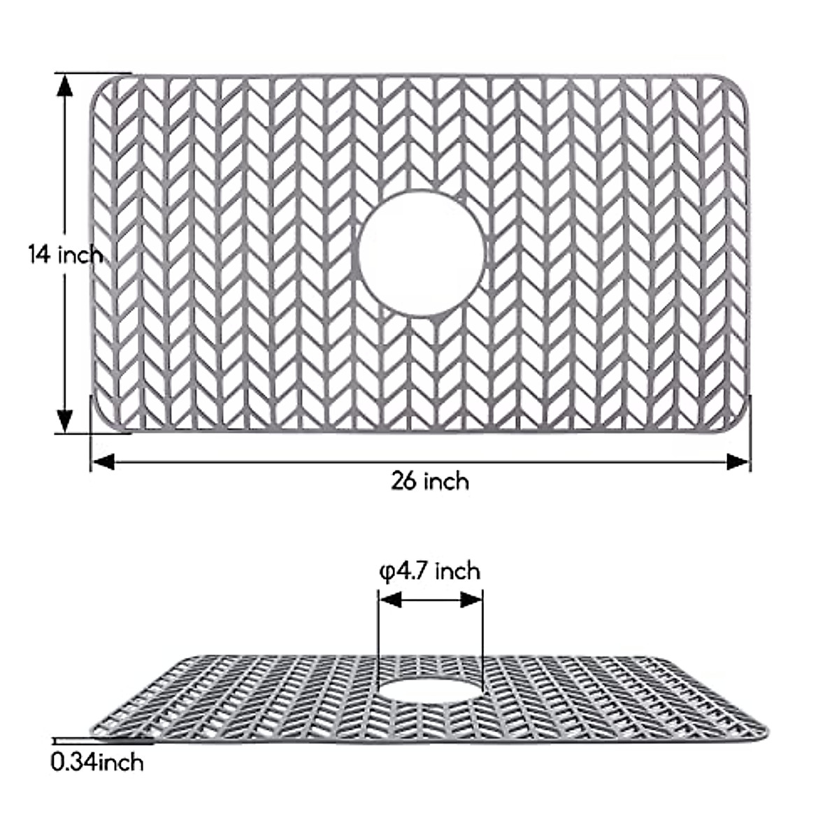 CNDSE Sink Protectors for Kitchen Sink 26'' x 14'', Non-slip Silicone Sink Mats for Bottom of Kitchen Sink,Grey Kitchen Sink Mats for Farmhouse Stainless Steel Ceramic Sink,Center Hole Sink Mat(1)
