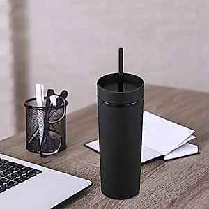 MEWAY 20oz Skinny Tumblers 12 Pack Double Wall Acrylic Tumbler with Lid and Straw,Matte Pastel Colored Reusable Plastic Cups With Straw for Parties, Birthdays,Customization DIY Gifts(Black,Set of 12)
