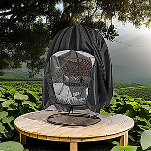 ASkinds Patio Hanging Egg Chair Covers with Zipper, Durable Double Wicker Egg Swing Chair Covers 91" Hx80 D Waterproof Resisatnt Outdoor Garden Chair Cover, Windproof Hanging Chair Cover(Black)