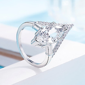 WDIYIEETN 925 Sterling Silver Rings Eye Shape Cubic Zirconia Promise Rings CZ Crystal Teardrop Shape Eternity Engagement Wedding Band Ring Size(6-11) (6)