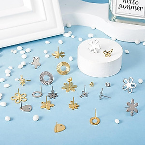 40pcs Stud Earring Findings with 304 Stainless Steel Pins Flower Snowflake Butterfly Shape Earring Studs for Jewelry Making with Ear Nuts