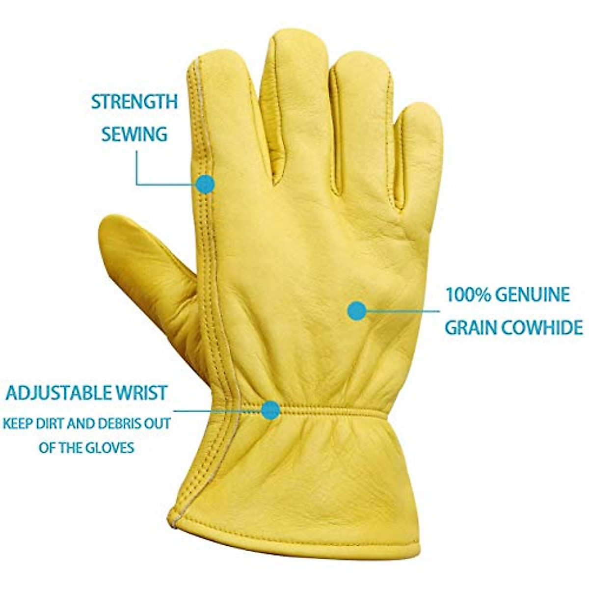 Leather Work Gloves Stretchable Wrist Tough Cowhide Safe Working Glove (3, Large)
