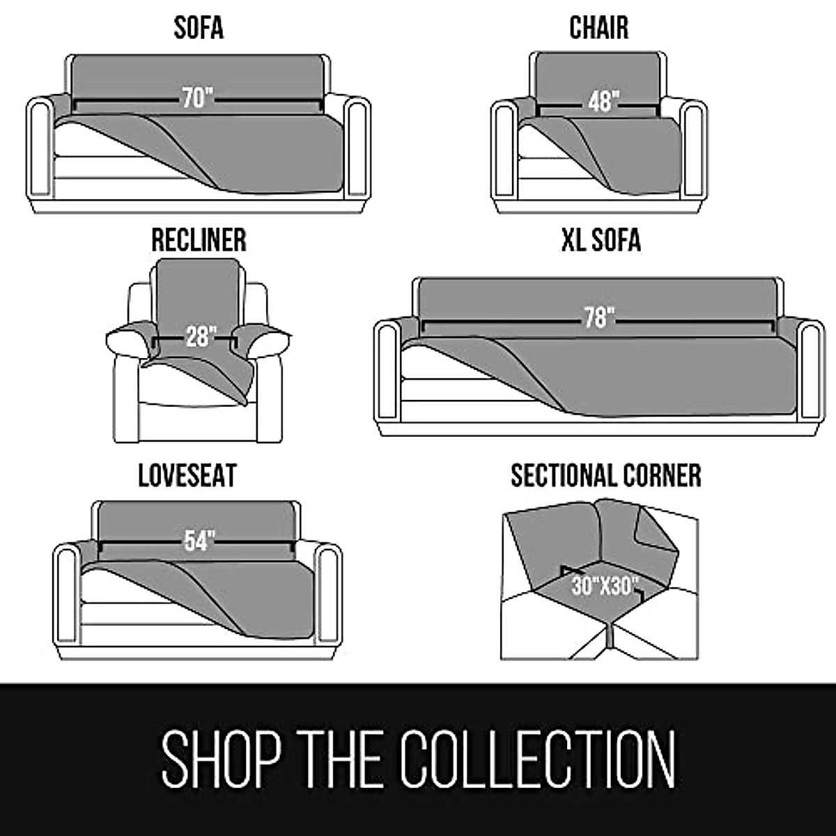 Sofa Shield Patented Couch Cover, Large Furniture Protector with Straps, Reversible Tear and Stain Resistant Slipcovers, Quilted Microfiber 70” Seat, Washable Covers for Dogs, Kids, Lt Gray Charcoal