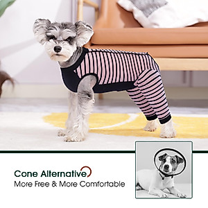 Kuoser Dog Recovery Suit, Anti Licking Dog Rear Leg Sleeve, Abdominal Dog Surgical Suit with Pants Cover Protect Wounds, Dog Elbow Protector Soft Dog Surgery Onesie Cone Alternative, Pink L